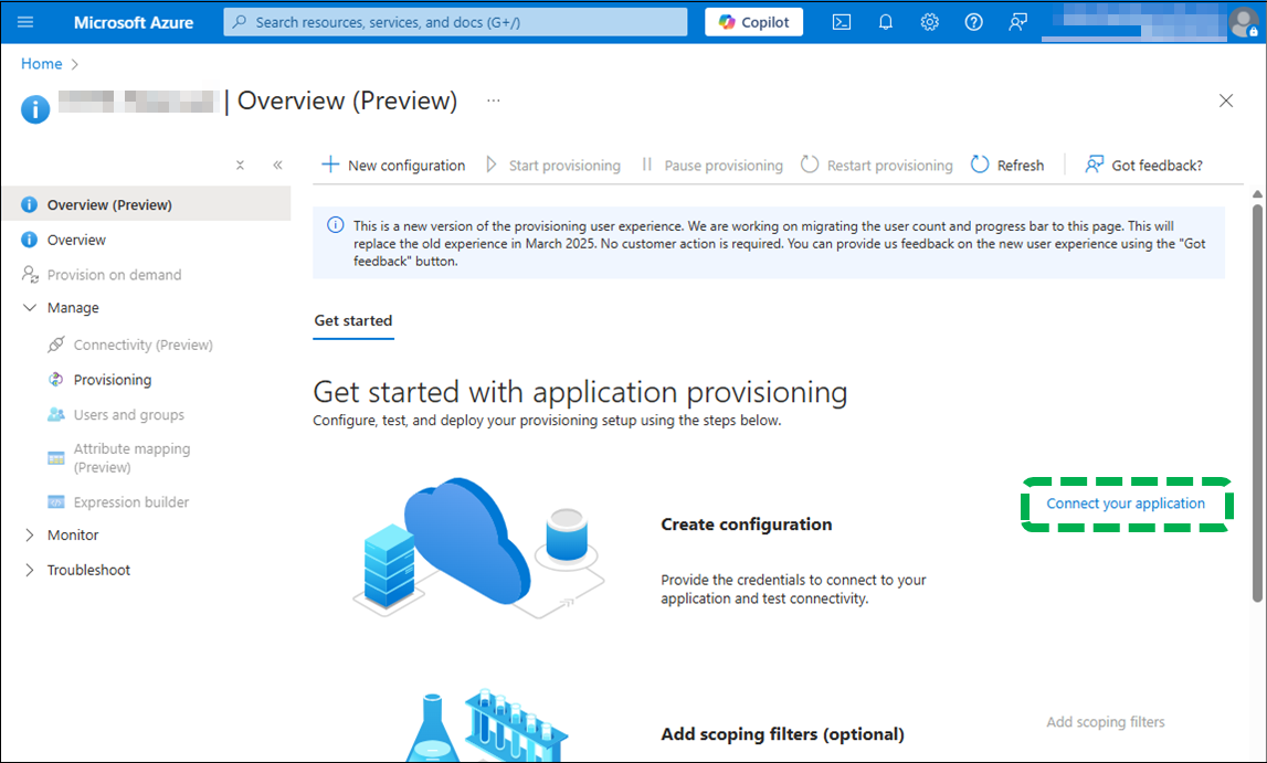2. Configuring the Provisioning for the Application Created